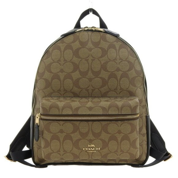 Coach | Bags | Coach Signature Rucksack Backpack F3220 Black Beige Pvc ...